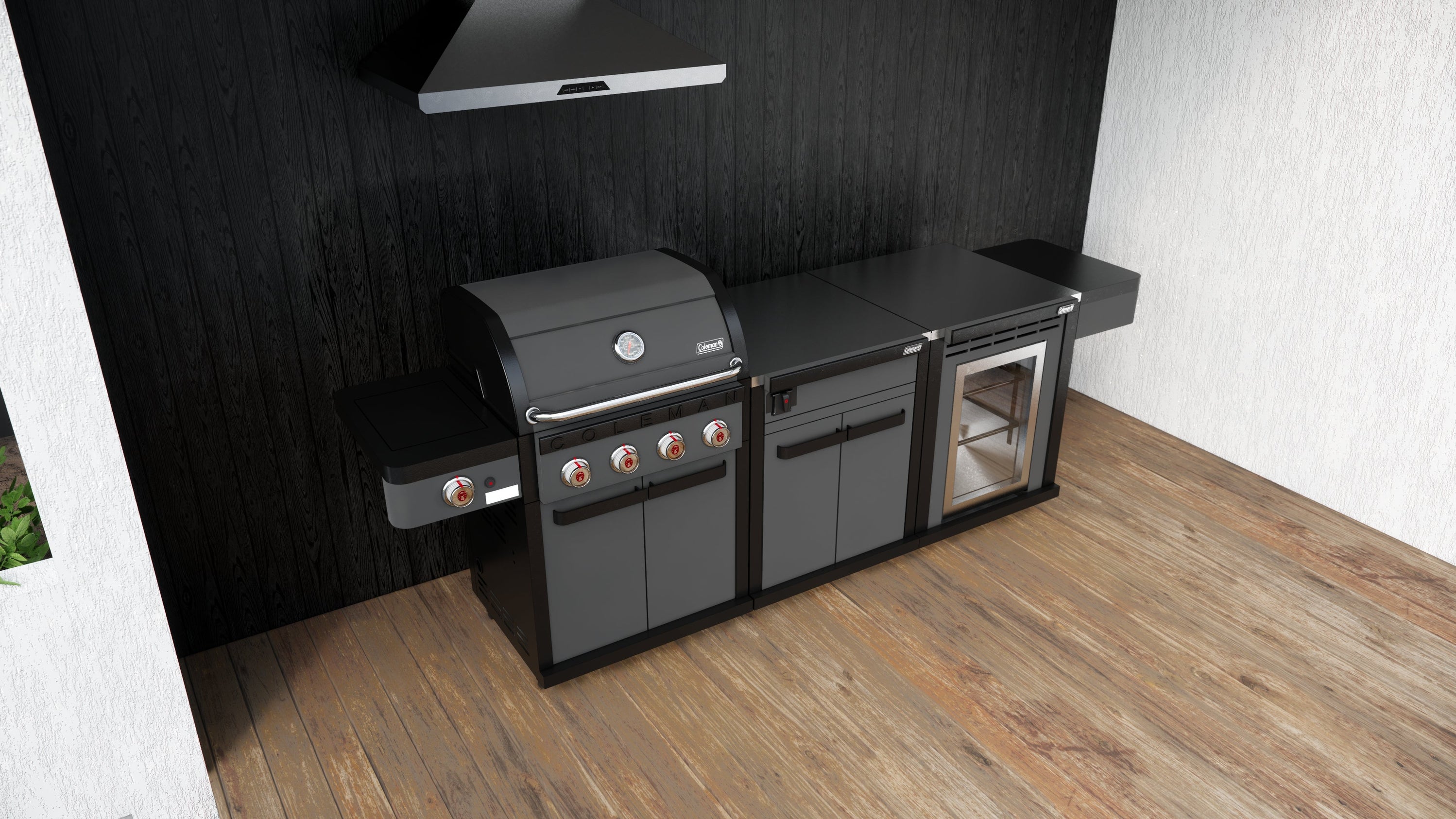 Coleman Revolution 4 Burner BBQ With Cabinet And Fridge In Black Matte ...
